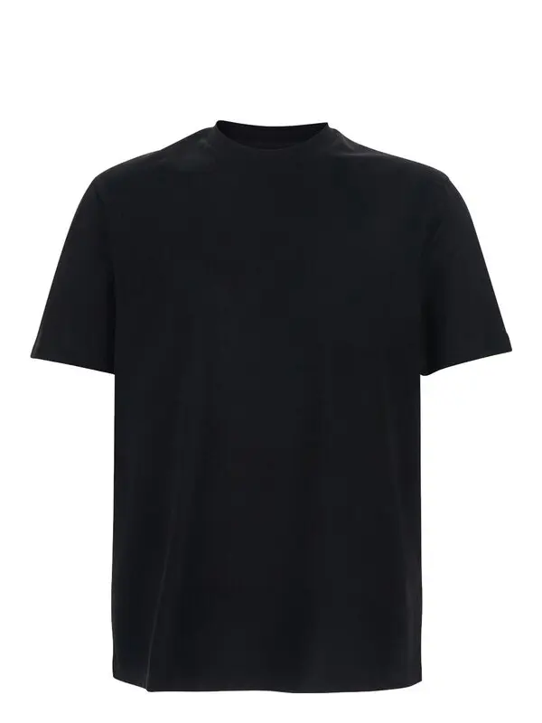 Emporio Armani S Cotton T-shirt With Elasticized Crew Neck And Tone-on-tone Jacquard Logo - Black
