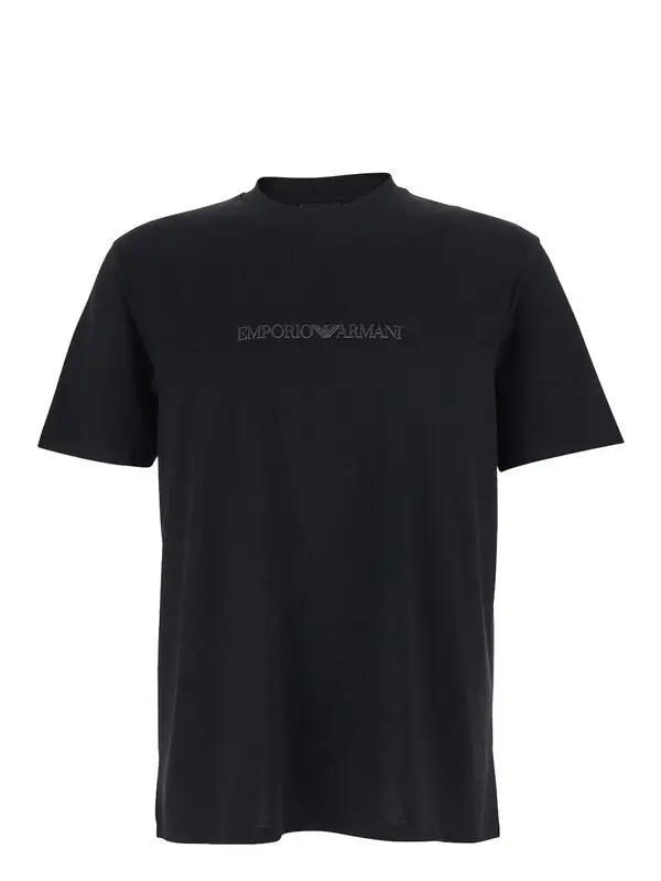 Emporio Armani S Cotton Crew Neck T-shirt With Front Logo Embroidery - Black