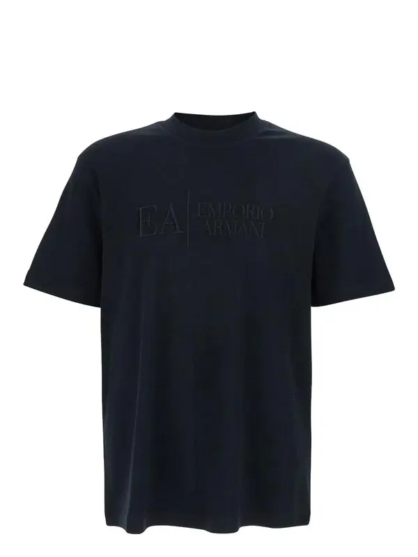 Emporio Armani S Cotton Crew Neck T-shirt With Embroidered Front Lettering Logo - Black