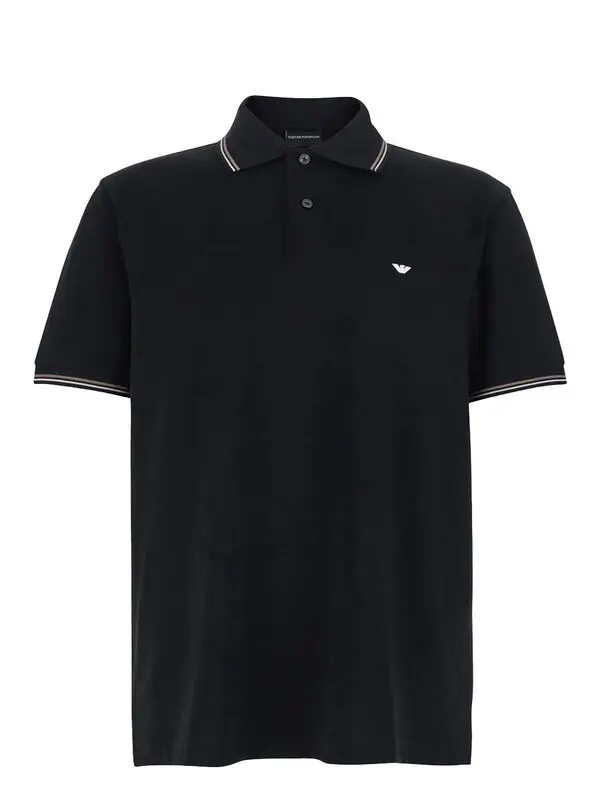 Emporio Armani Classic Cotton Polo Shirt With Bicolor Collar And Logo Embroidery - Black