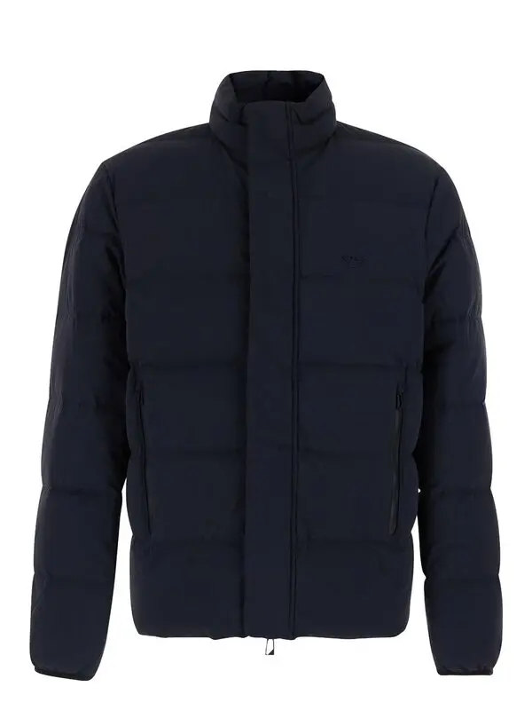 Emporio Armani Tech Fabric Down Jacket With High Collar And Embroidered Logo - Blu