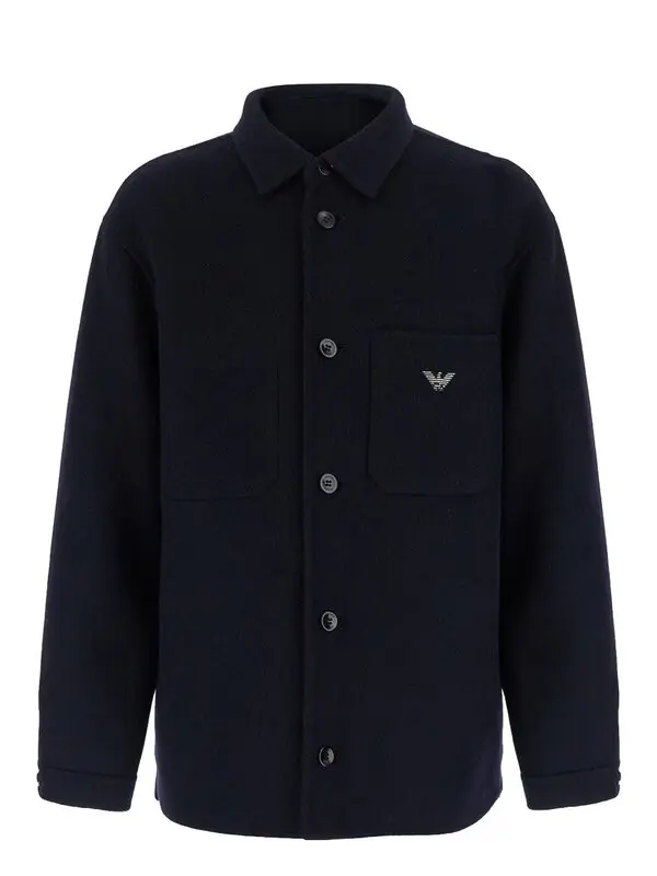 Emporio Armani High-collar Tech Fabric Jacket With Zip Closure, Patches & Side Pockets - Blu