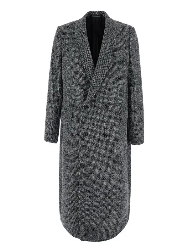 Emporio Armani S Double-breasted Blend Wool Jacket With Front Buttons - Black