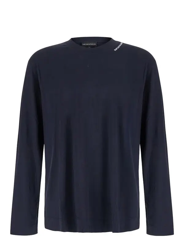 Emporio Armani S Modal Logo Collar Long Sleeve T-shirt - Blu