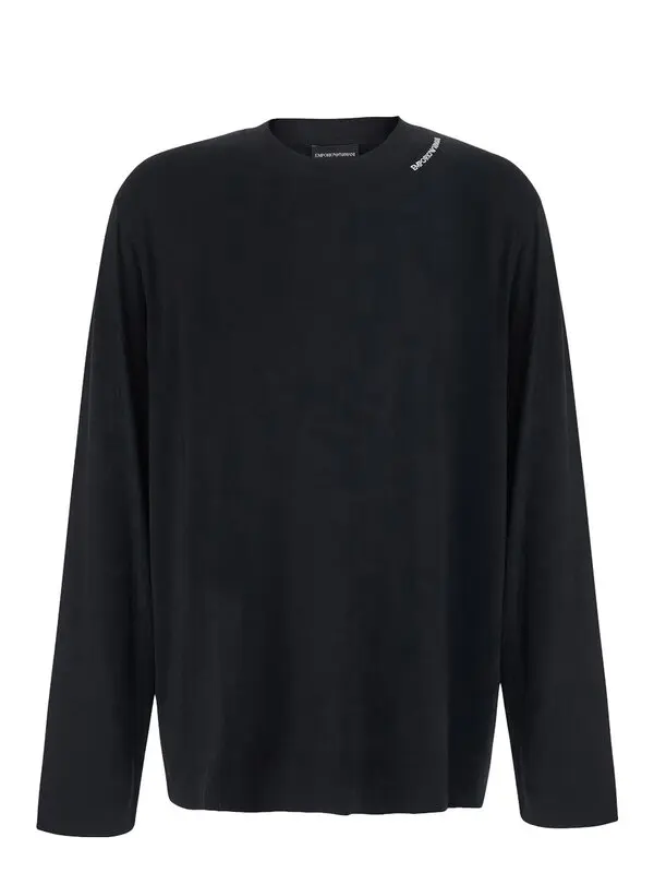 Emporio Armani Modal Long Sleeve Logo Collar Crew Neck T-shirt For - Black