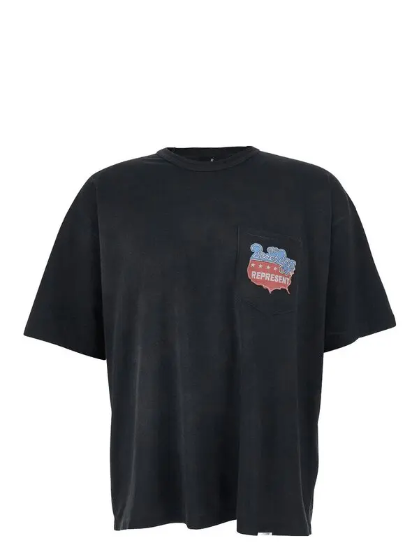 REPRESENT Logo Patch Pocket Crew Neck T-shirt With Maxi Back Print - Black