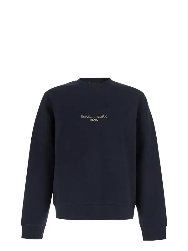 Emporio Armani S Logo Lettering Cotton Sweatshirt With Crew Neck - Blu