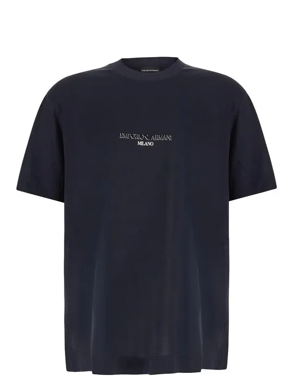 Emporio Armani S Regular-fit T-shirt With Logo Lettering - Blu