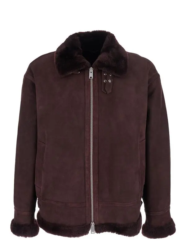 ARMA Sano Shearling Jacket With Belt Detail And Fur Trims, Regular Fit For - Bordeaux
