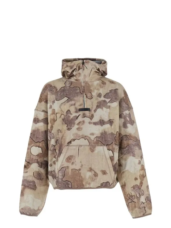 REPRESENT Cotton Zip-up Hoodie With All-over Print And Kangaroo Pocket - Beige