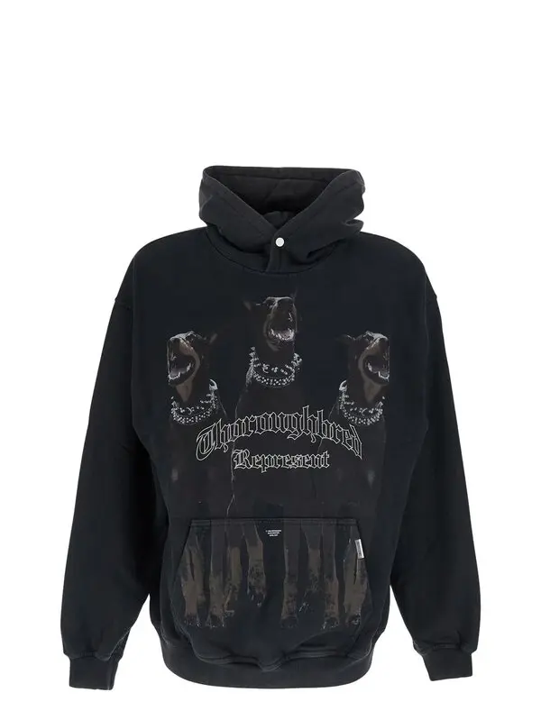 REPRESENT Faded Maxi Logo Hoodie With Kangaroo Pocket - Black