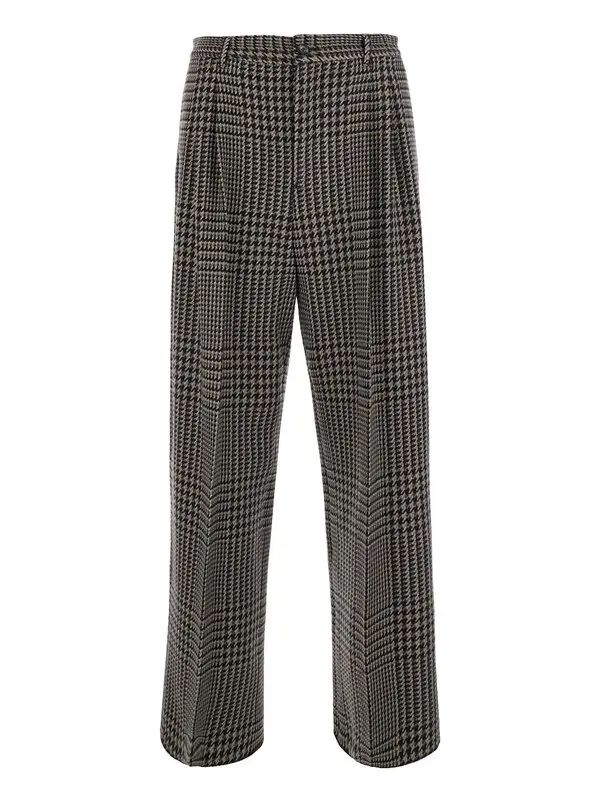 Emporio Armani S Houndstooth Wool-blend Pants With Belt Loops And Straight Hem - Grey