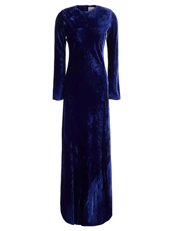 SEMICOUTURE Long Sleeve Long Velvet Dress With Round Neck For - Blu