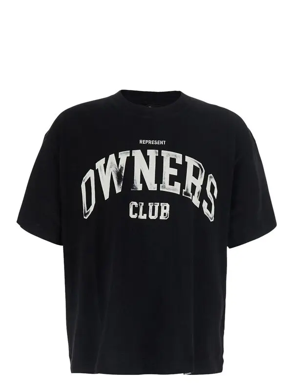 REPRESENT Cotton Crew Neck T-shirt With Large Front Print - Black
