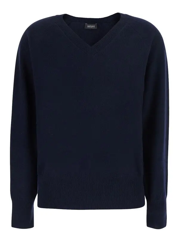 LEPLAIN V-neck 12gg Cashmere Sweater With Long Sleeves - Blu