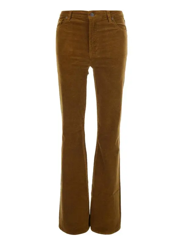 FRAME Corduroy High-waist Flare Pants With Belt Loops And Five-pocket Design - Beige