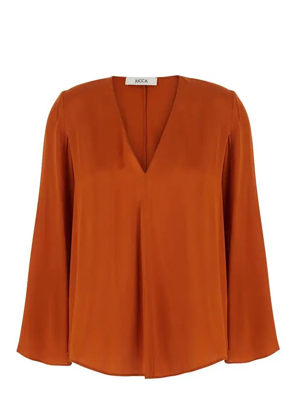 JUCCA Silk V-neck Long-sleeve Top For - Orange