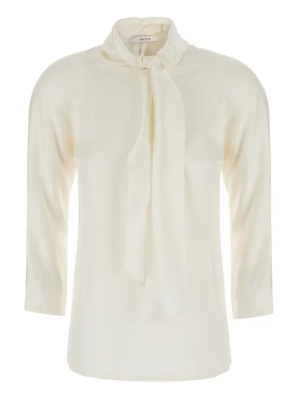 JUCCA Silk Bow-detail Neck Top With Long Sleeves - White