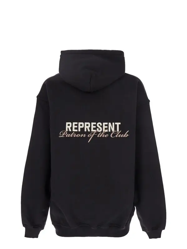 REPRESENT Patron Of The Club Hoodie With Front & Back Logo Print In Cotton For - Black