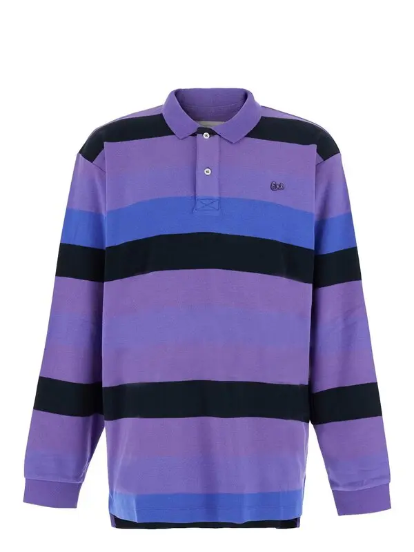 ERL Striped Rugby Long-sleeve Knit Polo Shirt - Violet