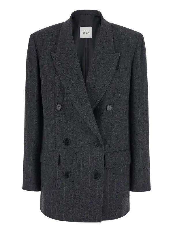 JUCCA Prince Of Wales Double-breasted Blazer Jacket In Wool Blend - Grey