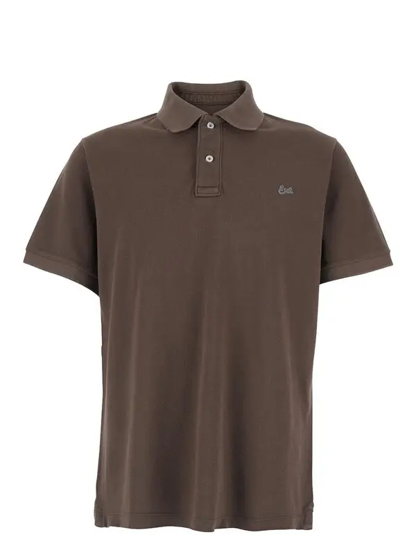 ERL Classic Collar Polo With Embroidered Logo Lettering - Brown