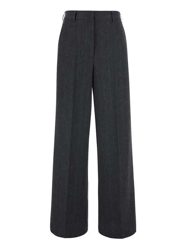 JUCCA Wool-blend High-waist Striped Trouser Pants With Front Zip - Grey
