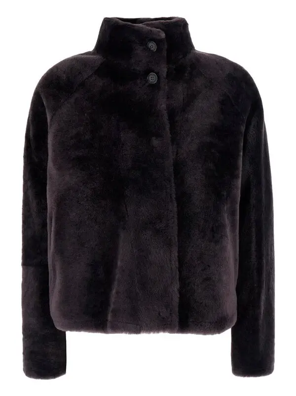 ARMA Shearling Jacket With High Collar And Button-front Detail - Grey
