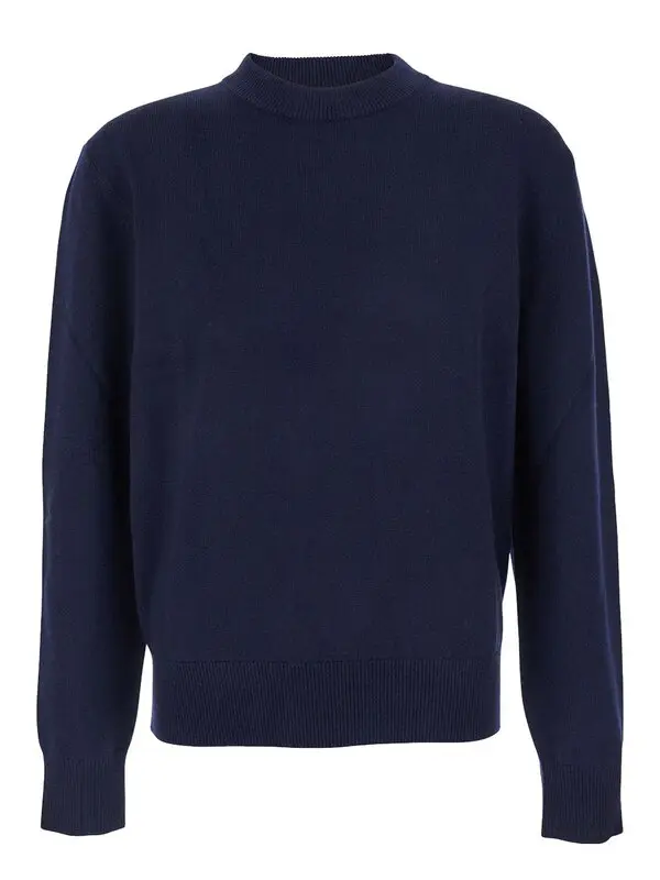 SUNFLOWER Wool Blend Dropped Shoulder Ribbed Crew Neck Sweater - Blu