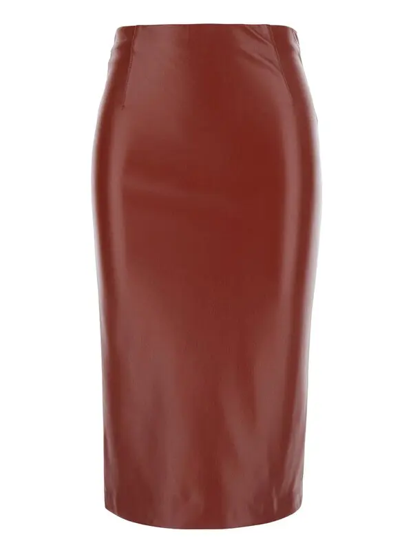 JUCCA Eco Leather Midi Skirt With High Waist And Side Zip - Red