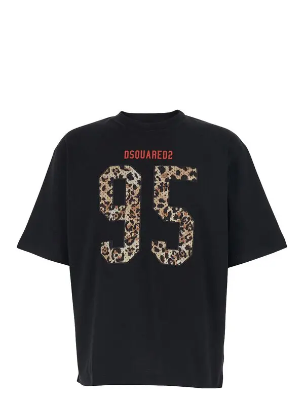 Dsquared2 Cotton Crew Neck Maxi Logo T-shirt - Black