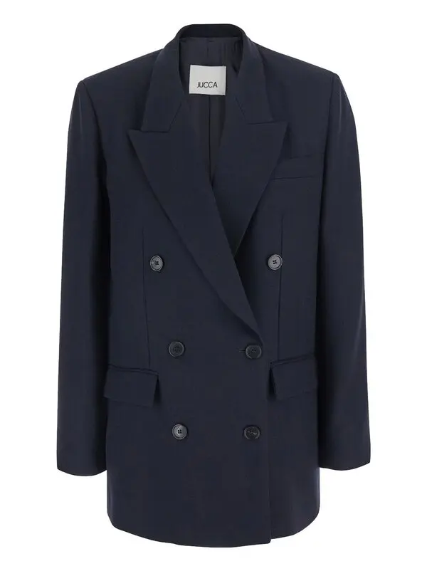 JUCCA Double-breasted Notched Revers Blazer With Flap Pockets And Back Vent - Blu