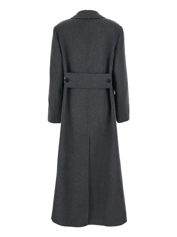 Victoria Beckham Wool-cashmere Double-breasted Jacket With Wide Notched Revers And Back Belt - Grey
