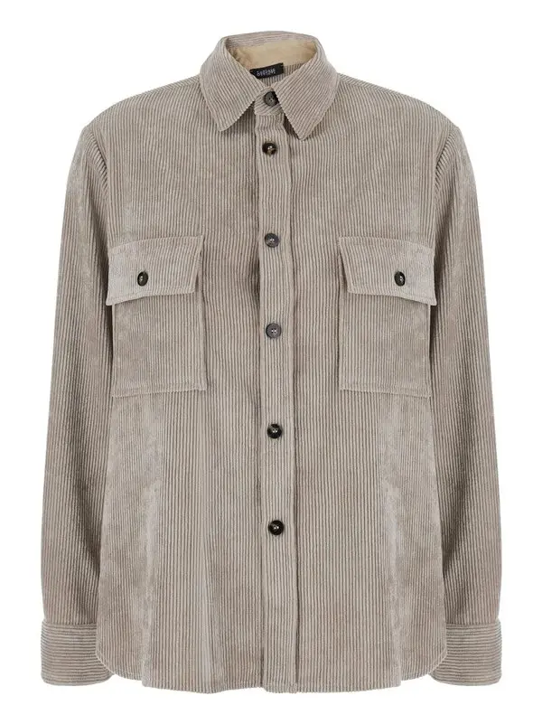 LEPLAIN Corduroy Shirt With Classic Collar And Button Patch Pockets - Grey