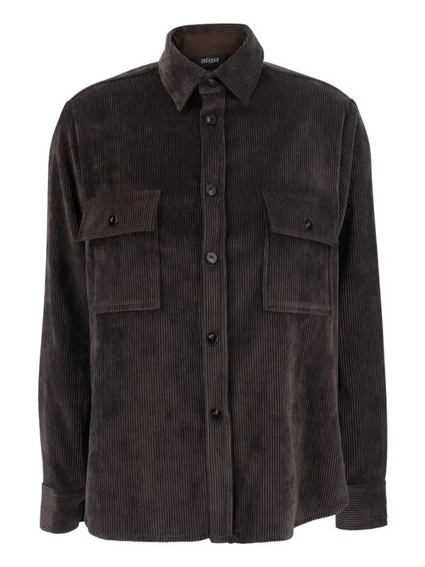 LEPLAIN Corduroy Button-front Shirt With Classic Collar And Patch Pockets - Brown