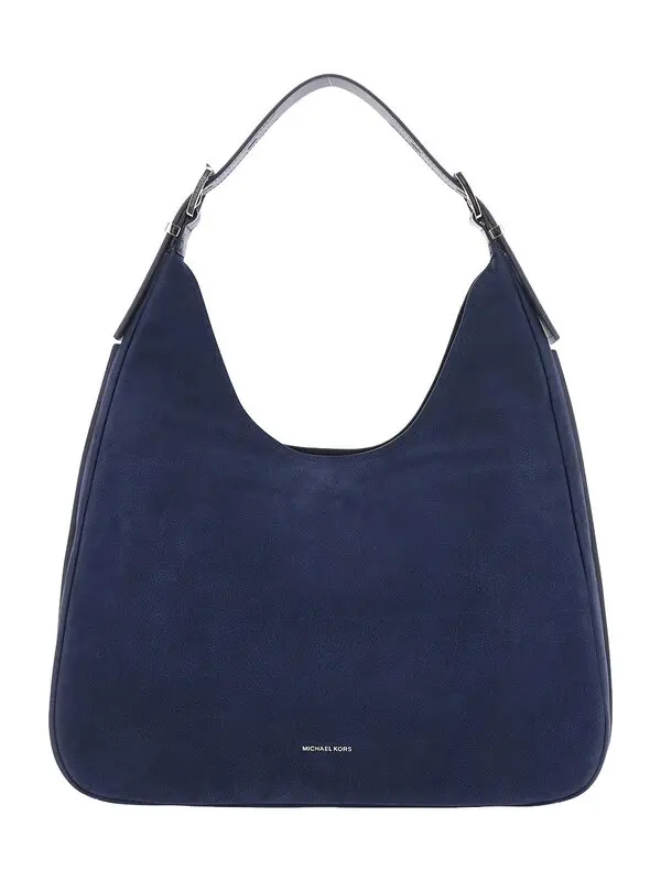 Michael Kors Nolita Large Suede Shoulder Handbag With Logo Lettering, 43.8 X 40 X 9 Cm - Blu
