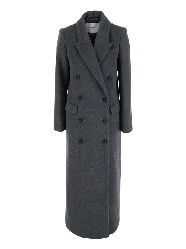 IVY OAK Chloris Long Wool-blend Jacket With Notched Lapels And Pockets - Grey
