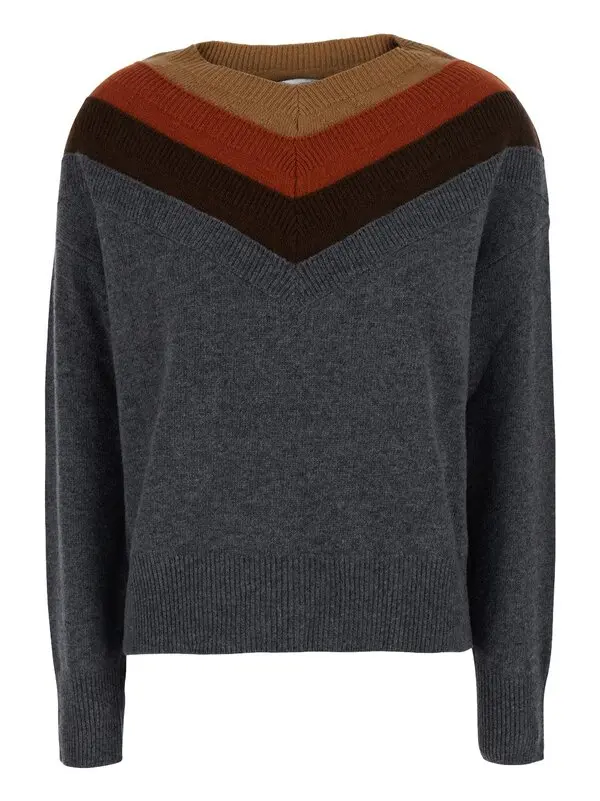 JUCCA Wool Sweater With Triple Neck And Ribbed Trims - Grey