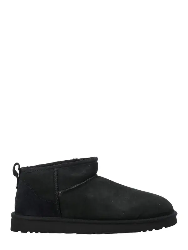UGG Classic Ultra Mini Suede Sheepskin Lined Slip-on Boots - Nero