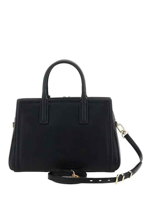 Michael Kors Laila Leather Mini Handbag With Metallic Pendant Front And Double Top Handles - Black