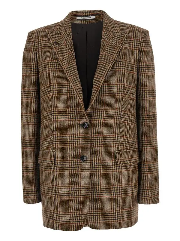 Tagliatore Berta Houndstooth Wool Single-breasted Blazer With Peak Lapels - Brown