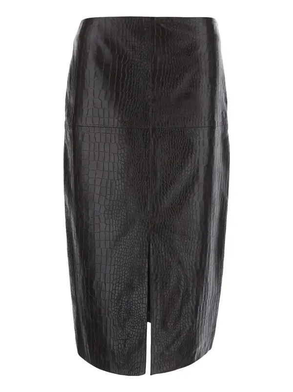 Federica Tosi Crocodile-effect Leather Skirt With Single Front Slit - Brown