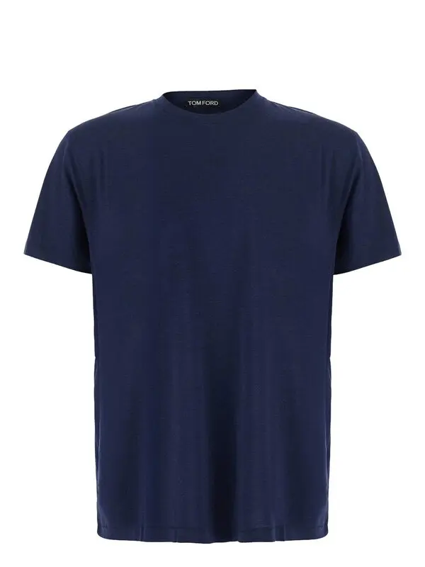 TOM FORD Crew Neck T-shirt With Tone-on-tone Logo Embroidery - Blu