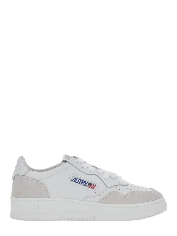 AUTRY Low-top Leather Sneaker With Logo Patch & Suede Inserts - White