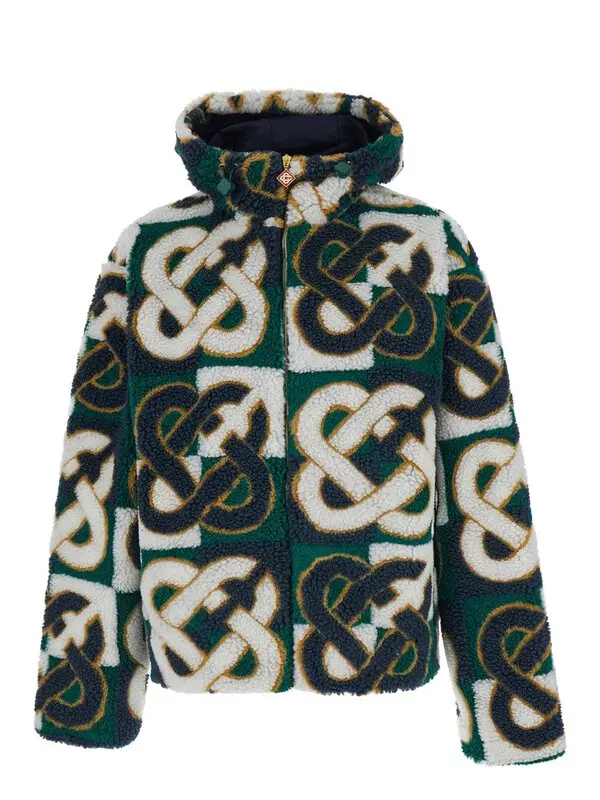 Casablanca Wool-blend Logo Monogram Hooded Jacket With Zip Front - Green