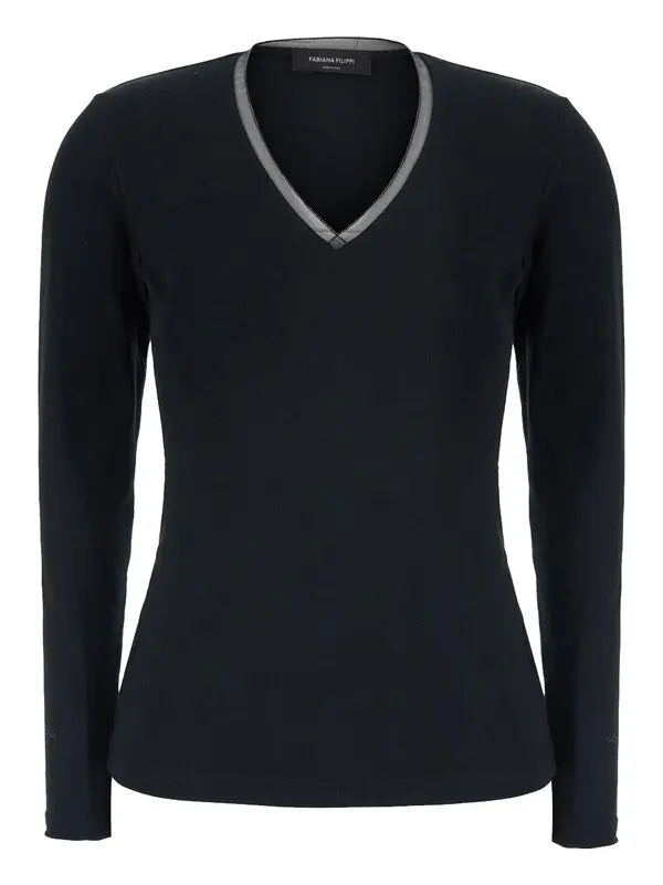 Fabiana Filippi V-neck Cotton Sweater With Straight Hem - Black