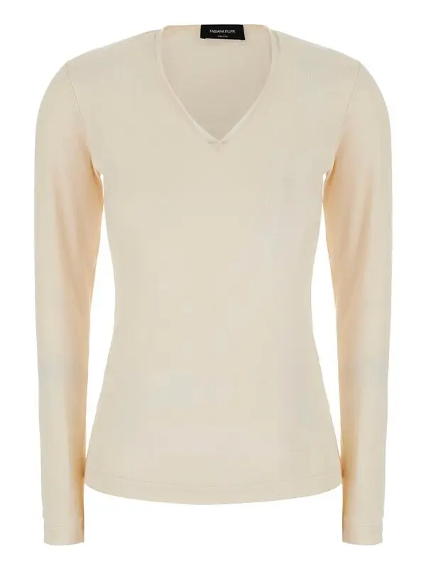 Fabiana Filippi V-neck Cotton Sweater With Straight Hem - White