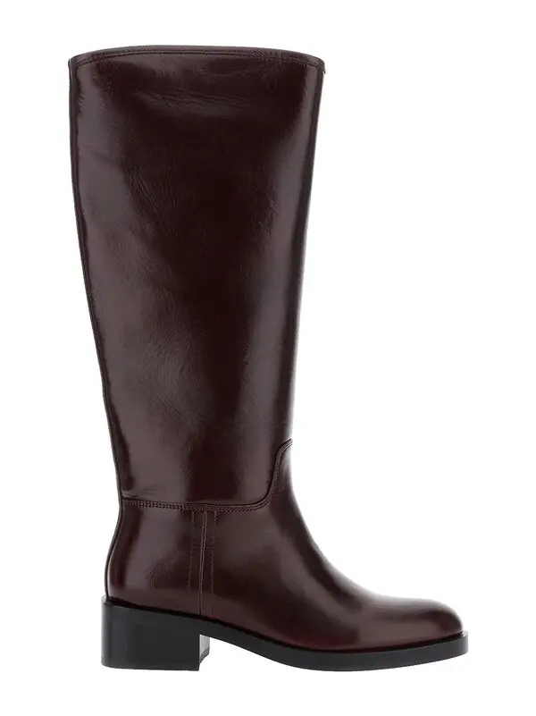 Jeffrey Campbell Knee High Boots With Block Heel In Leather - Brown