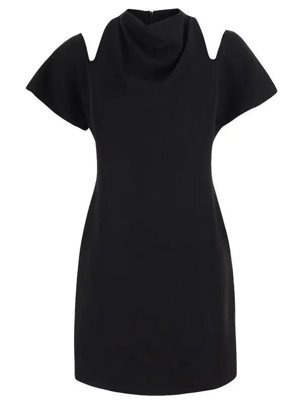 Federica Tosi Shoulder Cut-out Silk Blend Mini Dress With Round Neck - Black