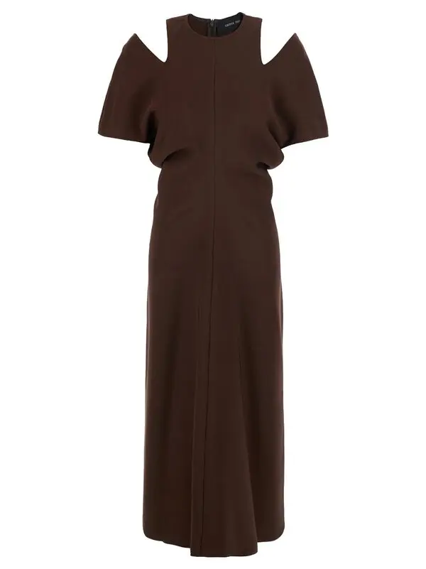 Federica Tosi Tech Fabric Cut-out Shoulder Midi Dress With Back Zip - Brown